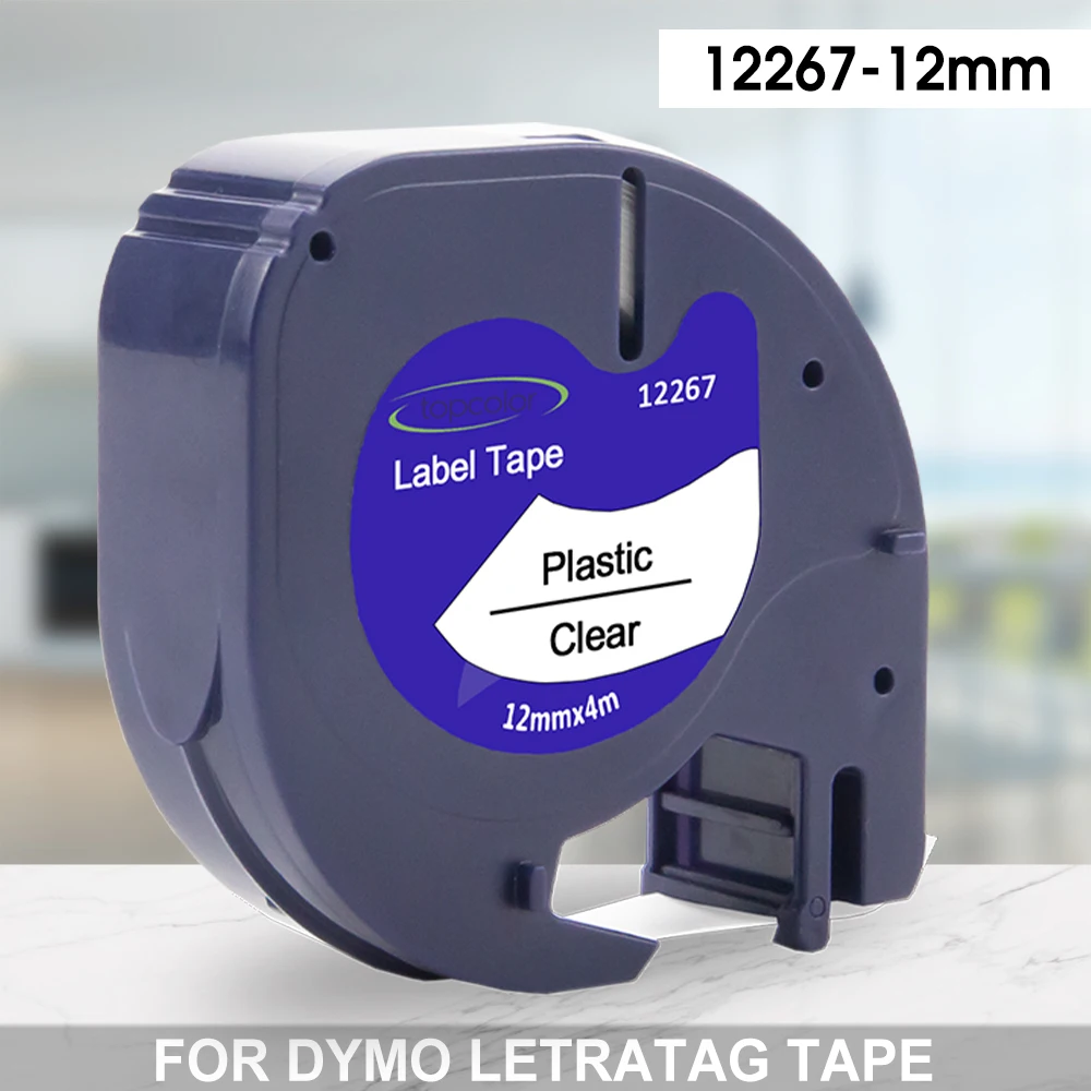 Compatible Dymo 12267 Letratag Label Tape 12 Black on Transparent Label ...