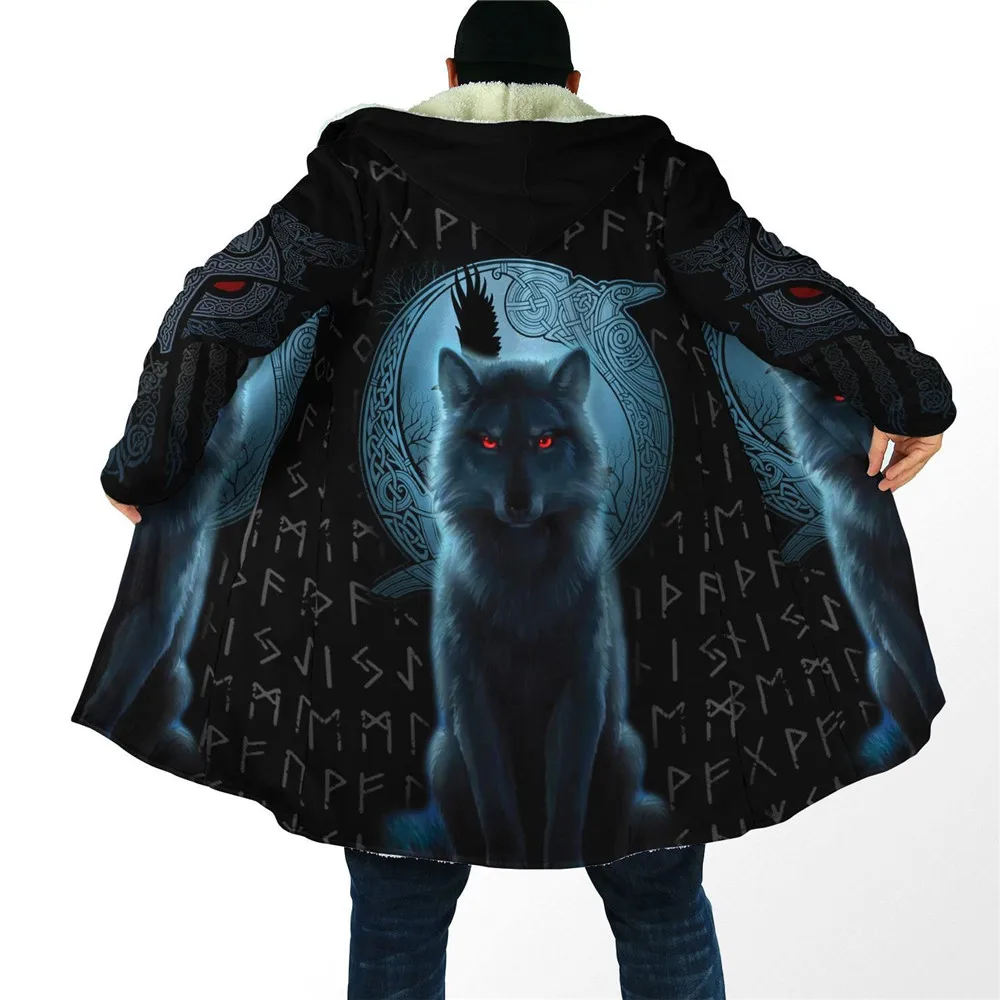 CLOOCL Winter Mens Cloak Viking Wolf Thick Warm Hooded Cloak for Men 3D ...