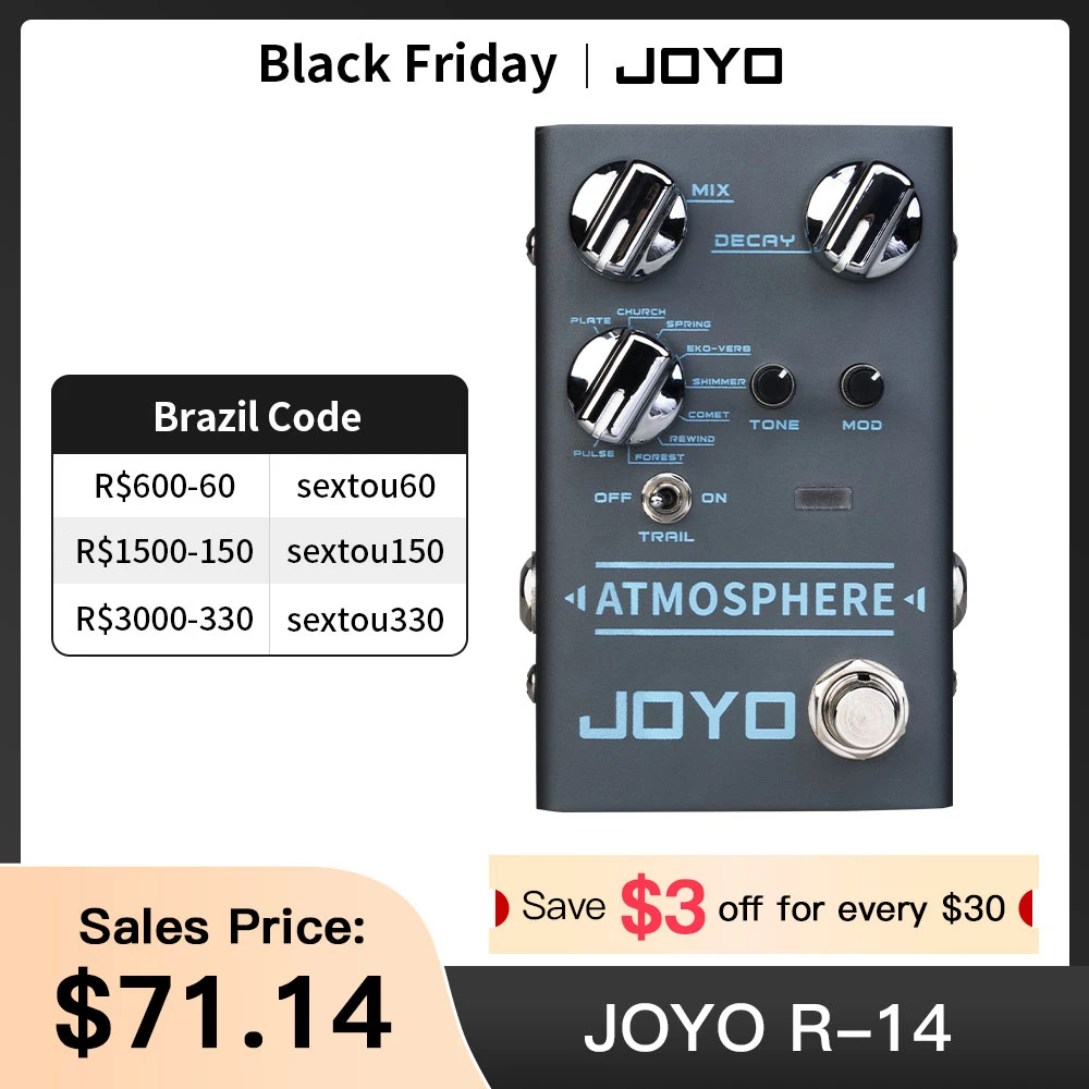 Joyo R 14 Atmosphere Reverb Pedal de Guitarra Elétrica, Pedal Reverb ...