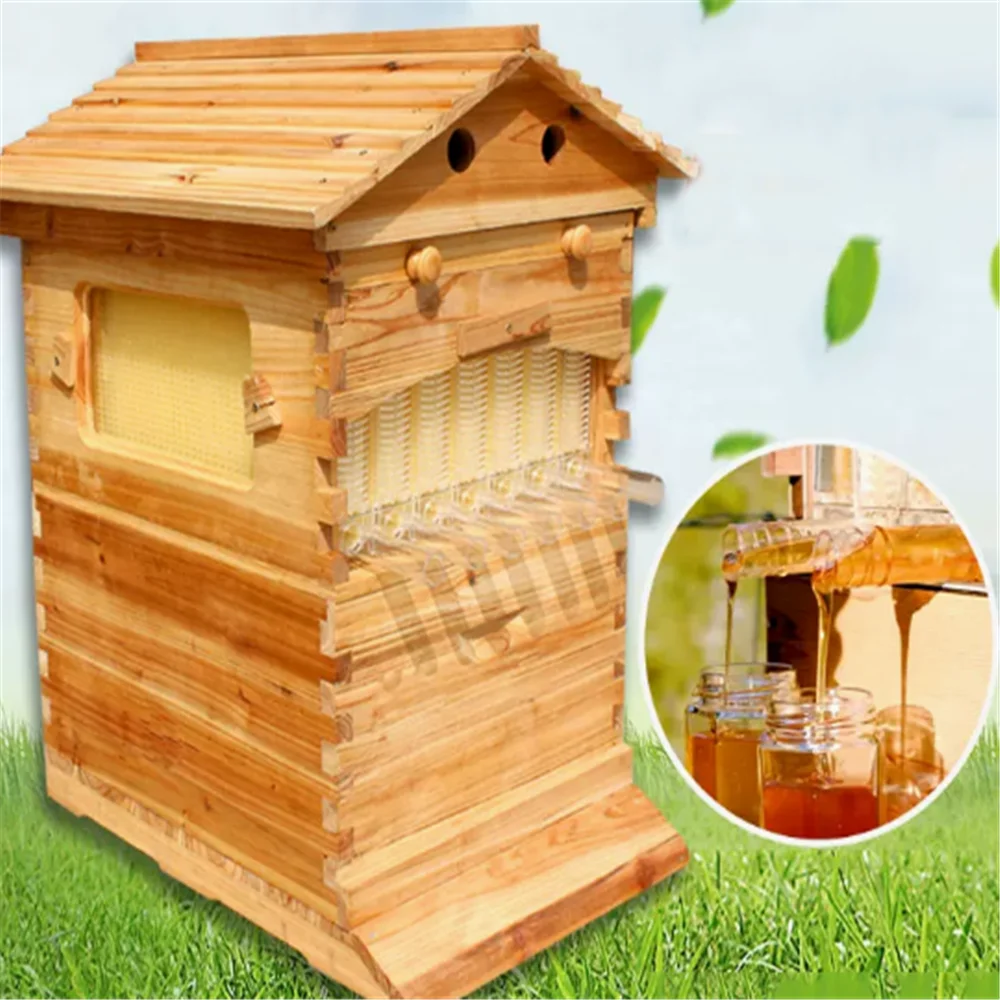 Automatic-Wooden-Bee-Box-Bee-Nest-7pcs-Beekeeping-Equipment-Beekeeper ...
