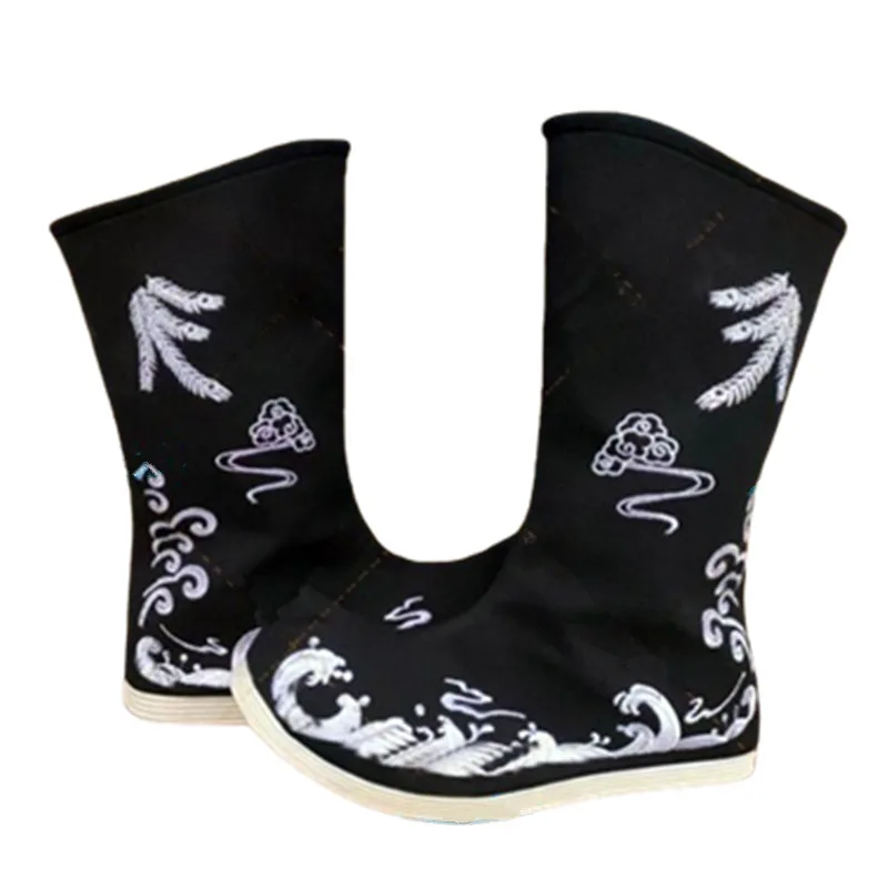Chinese Ancient Upturned Cloth Shoes Swordsman Boots Black White Han ...