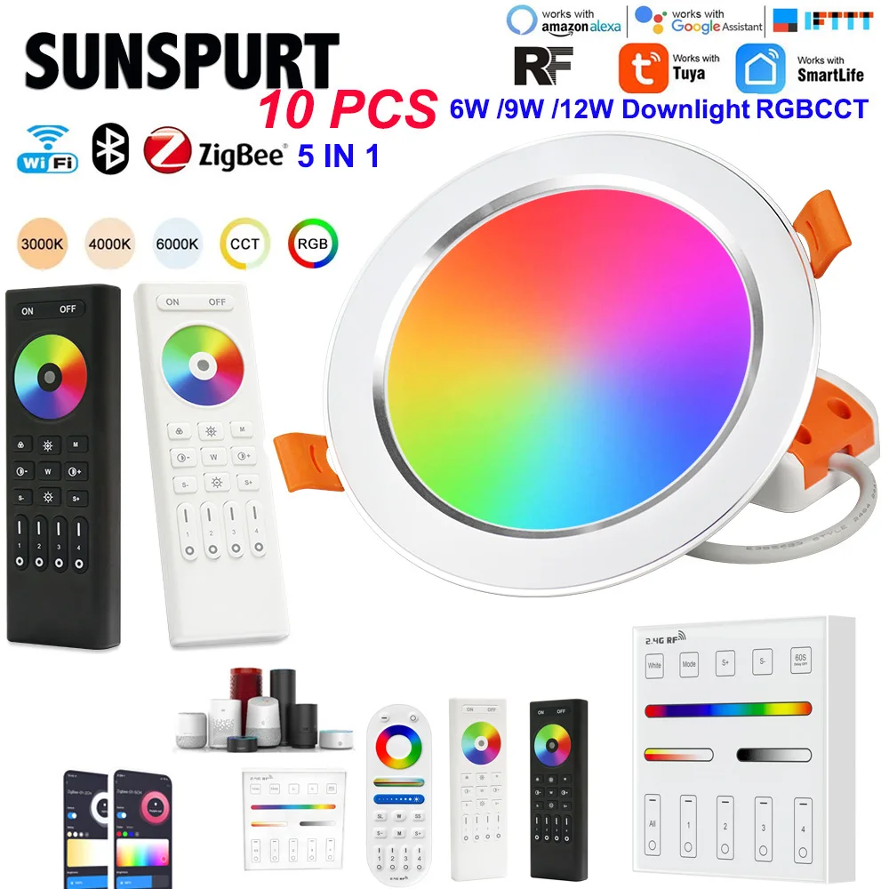 10P 6/9/12W RGB + CCT LED Light Dimmable Smart Lamp for Living Room 110 ...