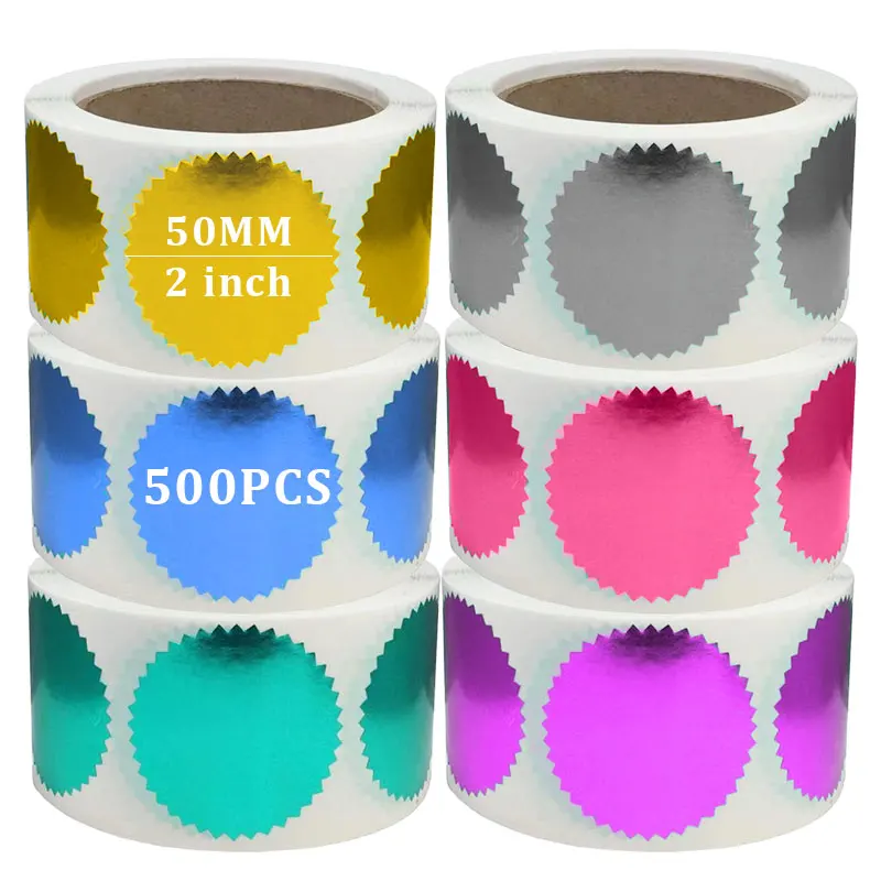 2-Rolls-500pcs-Metal-Embosser-Sticker-Steel-Seal-Label-Certificate-Gear ...