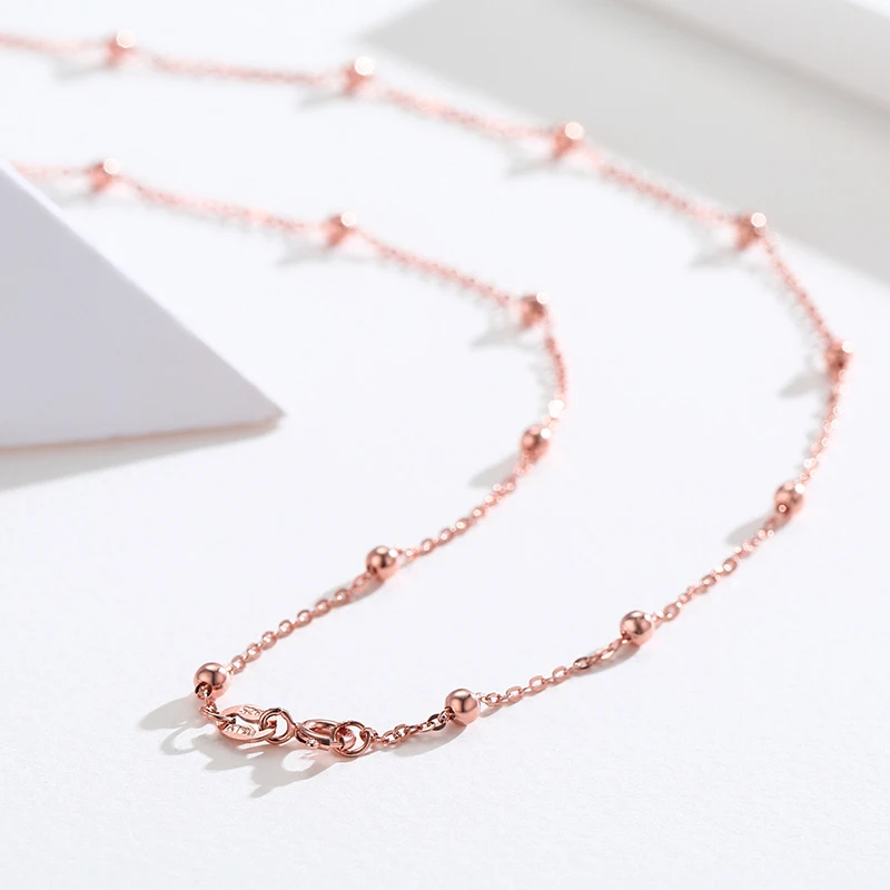 35cm-50cm 925 Sterling Silver Rose Gold Color Cross Beaded Chain ...