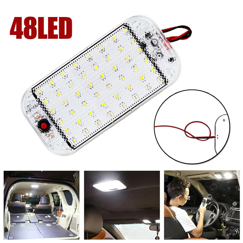 48 LED Panel Light Car Interior Doom Reading Lamp High Brightness Cabin ...
