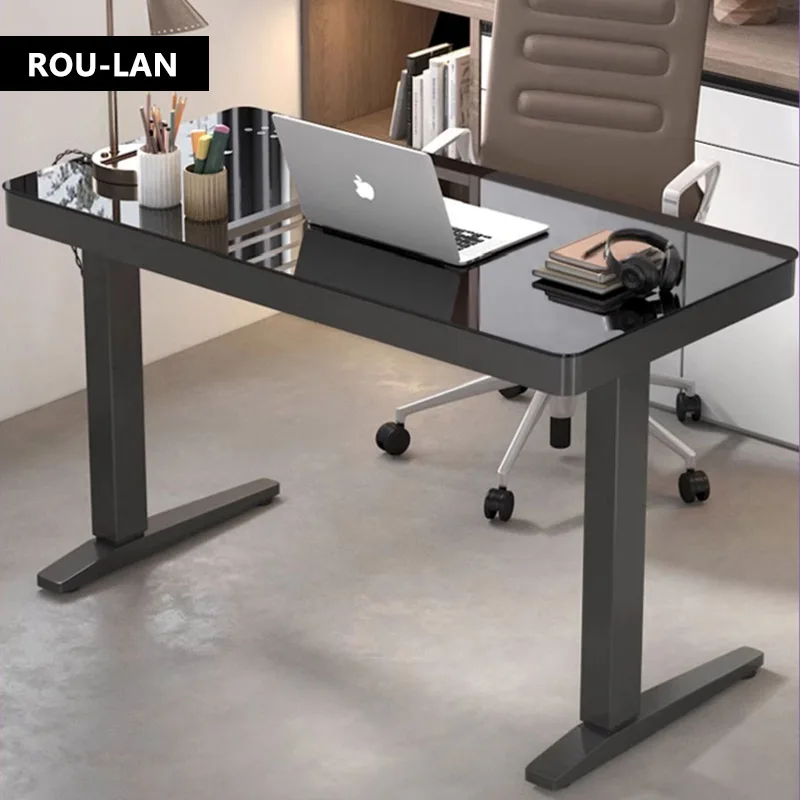 Electric-Lifting-Desk-Home-Tempered-Glass-Desk-Study-Desk-Smart ...