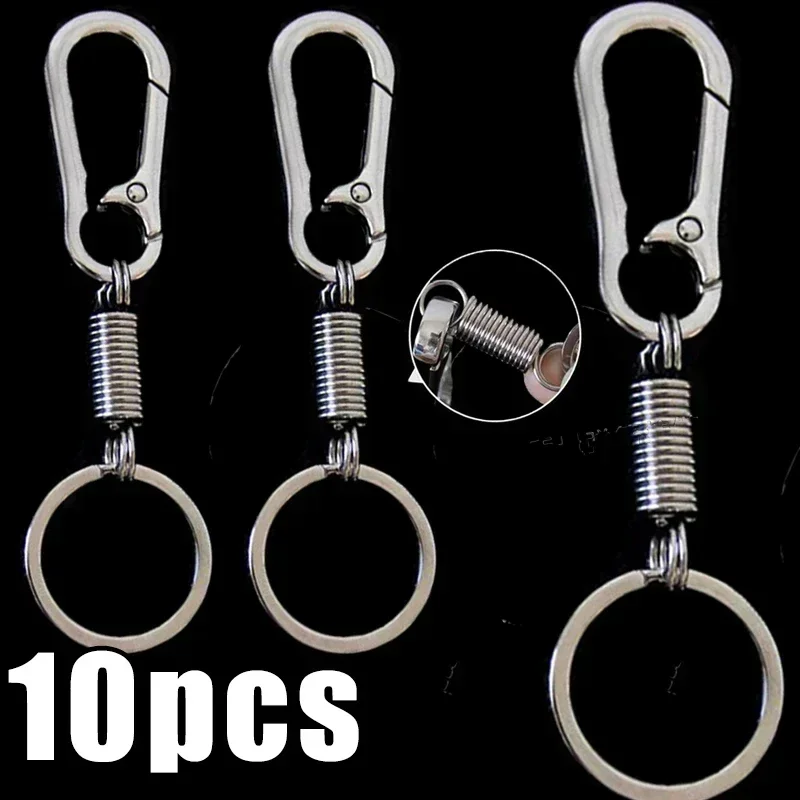 Spring-Keychain-for-Men-Stainless-Steel-Carabiner-Buckle-Key-Rings-Anti ...
