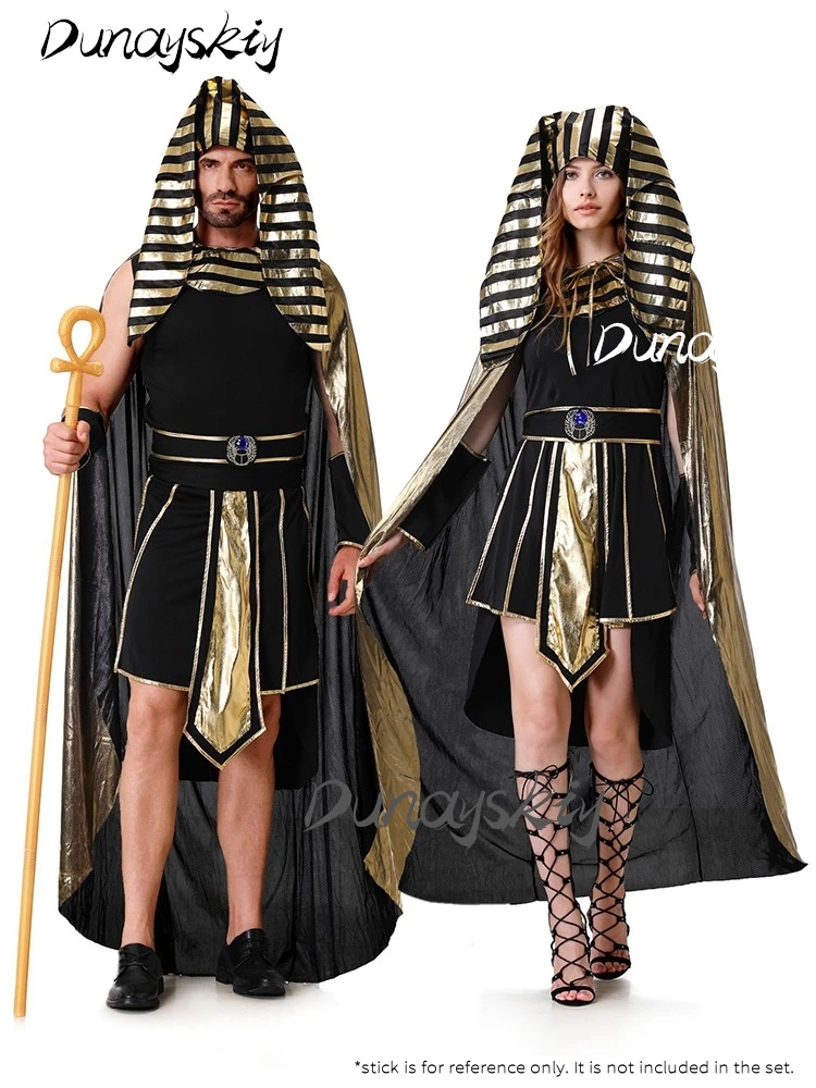 Ancient Egypt Pharaoh Cosplay Costume Set Dress Cloak Hat Black Gold ...