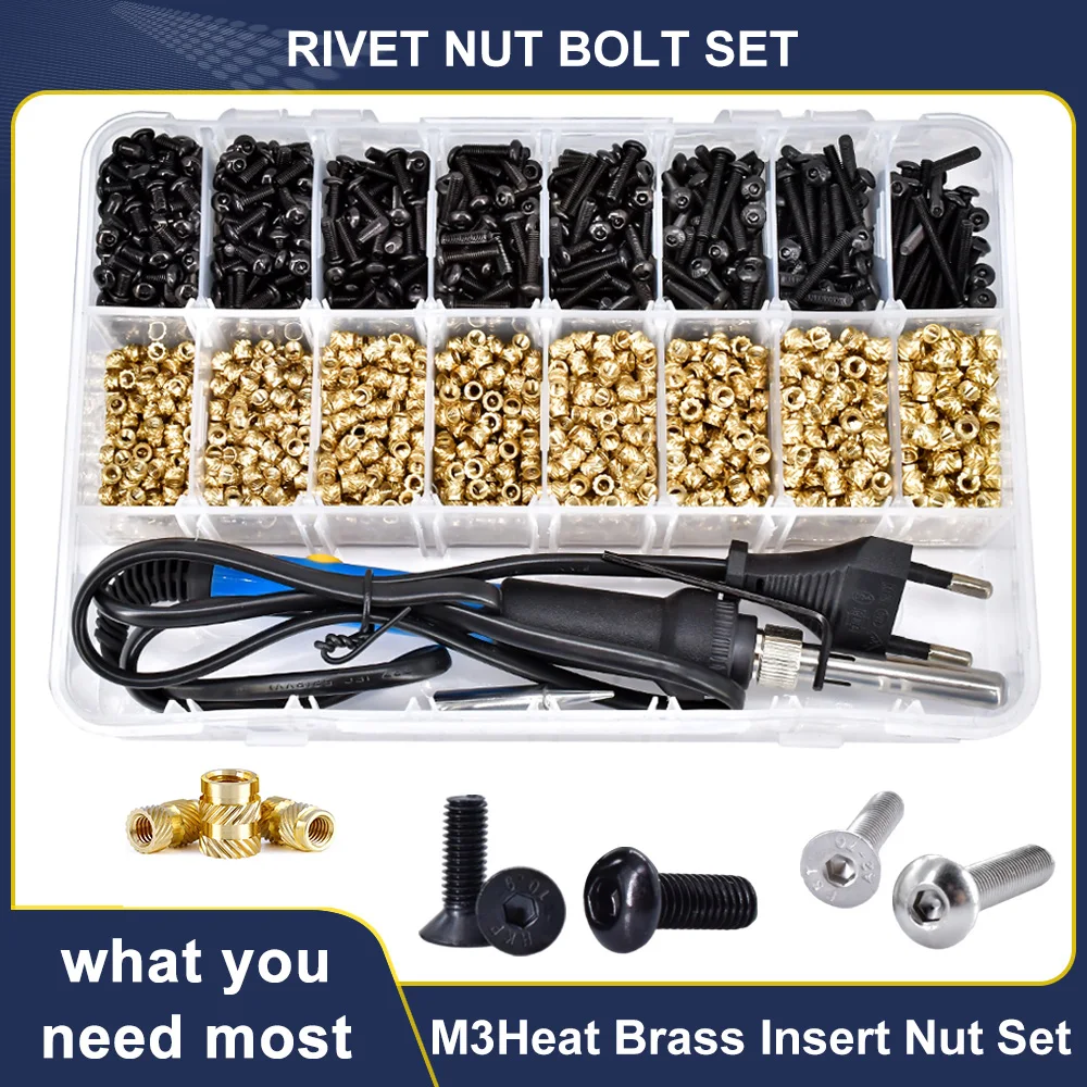 M3-Heat-Brass-Insert-Nut-Hex-Socket-Screw-Set-Metric-Thread-Allen-Bolt ...