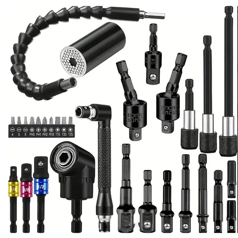 A27F-Flexible 31PCS Drill Bit Extension Set Rotatable Socket Adapter ...