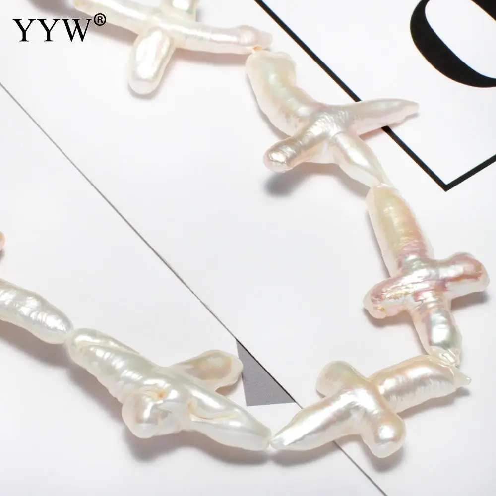 Special Cross Shape White Cultured Baroque Freshwater Pearl Beads Hole ...
