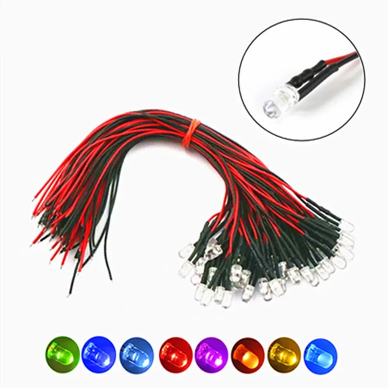 20pcs Lot 20cm Pre Wired 3mm 5mm Led Light Lamp Bulb Prewired Emitting ...