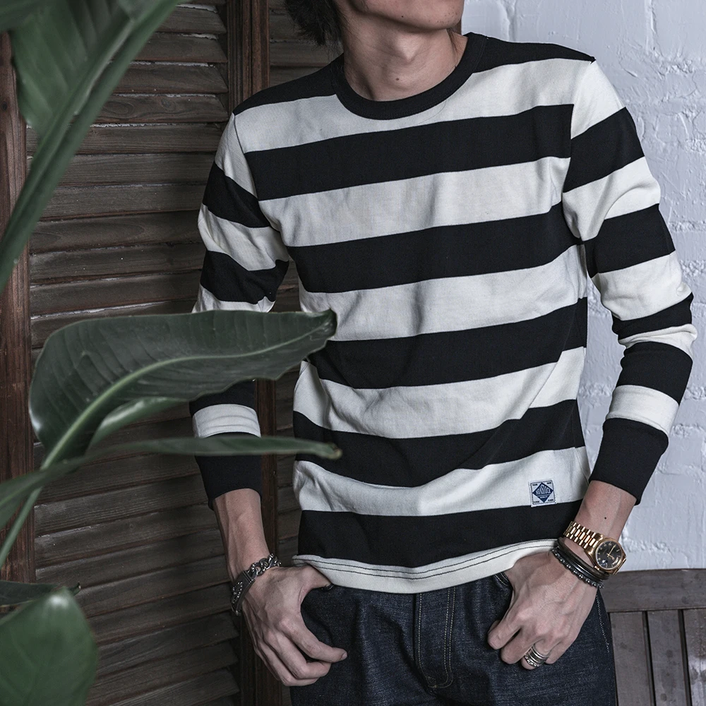 NON-STOCK-Black-White-Border-T-Shirt-Long-Sleeve-Prison-Striped-Mens ...