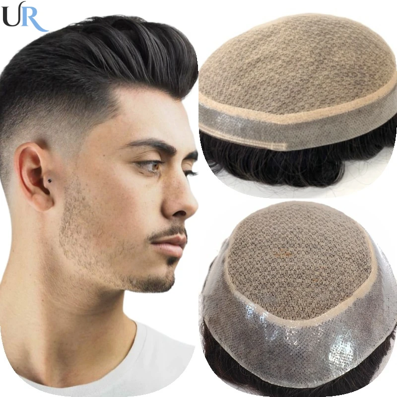 Silk-Base-With-Poly-Around-Men-Toupee-Natural-Scalp-Looking-Bleached ...