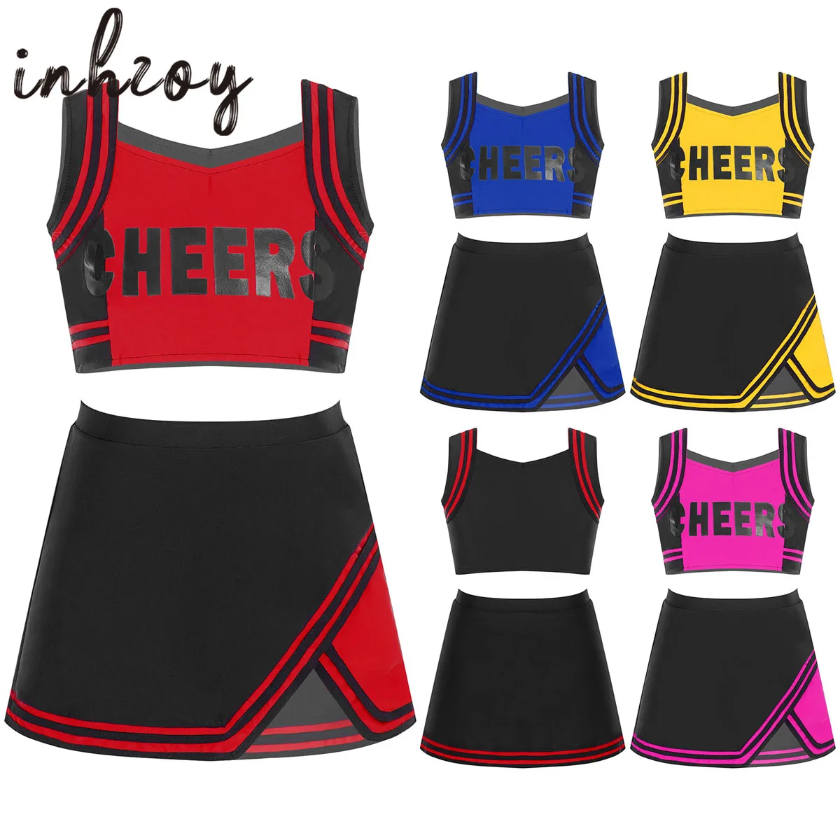 School-Girls-Cheerleading-Dancewear-Outfit-Letter-Print-Crop-Top-with ...