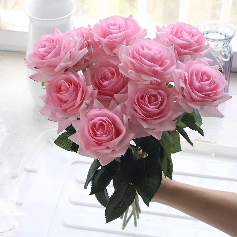7pcs-Pink-Rose-Artificial-Flowers-Real-Touch-Silk-Flowers-For-Home ...