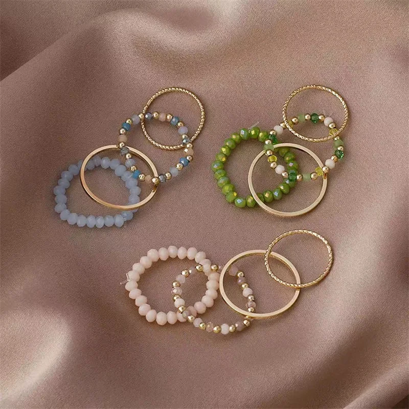 4pcs-set-Acrylic-Colorful-Beaded-Rings-Set-for-Women-Elegant-Simple ...