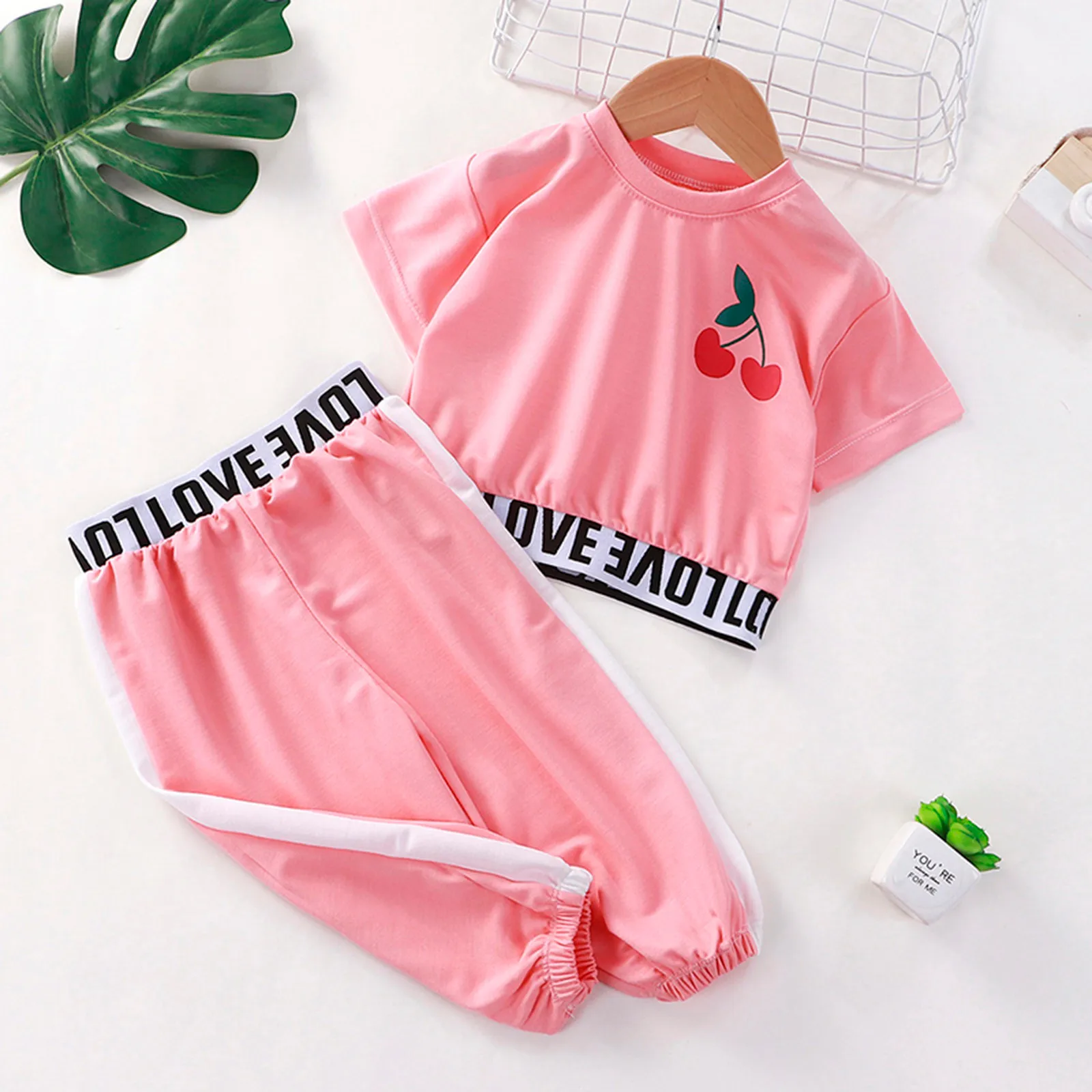 Toddler Kids Letter Love Midriff T Shirt Tops+Pants Tracksuit Outfits ...