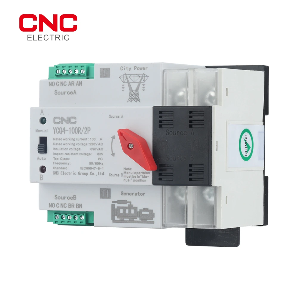CNC Din Rail ATS YCQ4 100R/2P Dual Power Automatic Transfer Switch Electrical Selector Switches ...