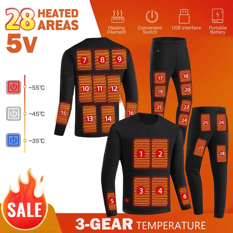 Super SALE 28 Zone Heated Winter Man Heated Suit Underwear Set ...
