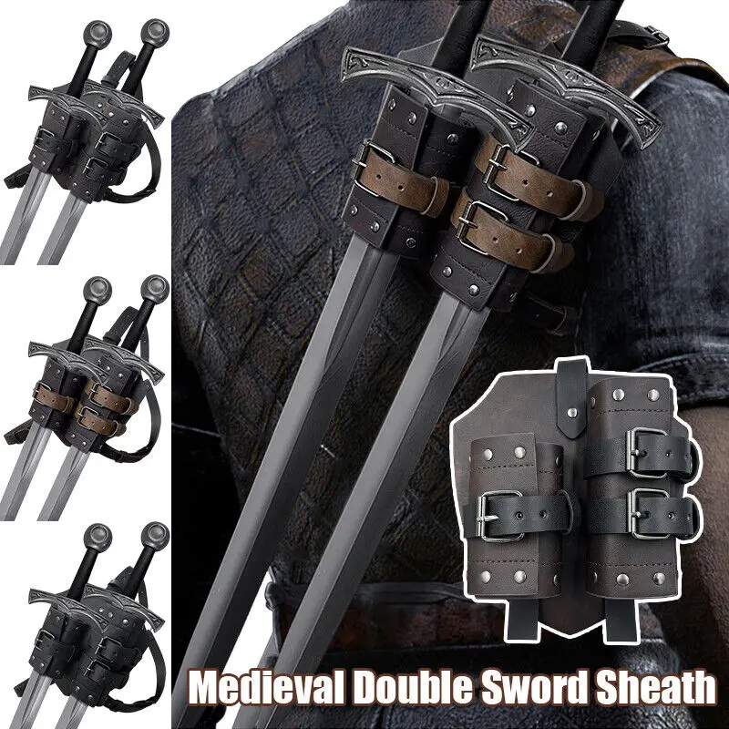 Medieval-Double-Sword-Shoulder-Back-Sheath-Warrior-Scabbard-Holder ...