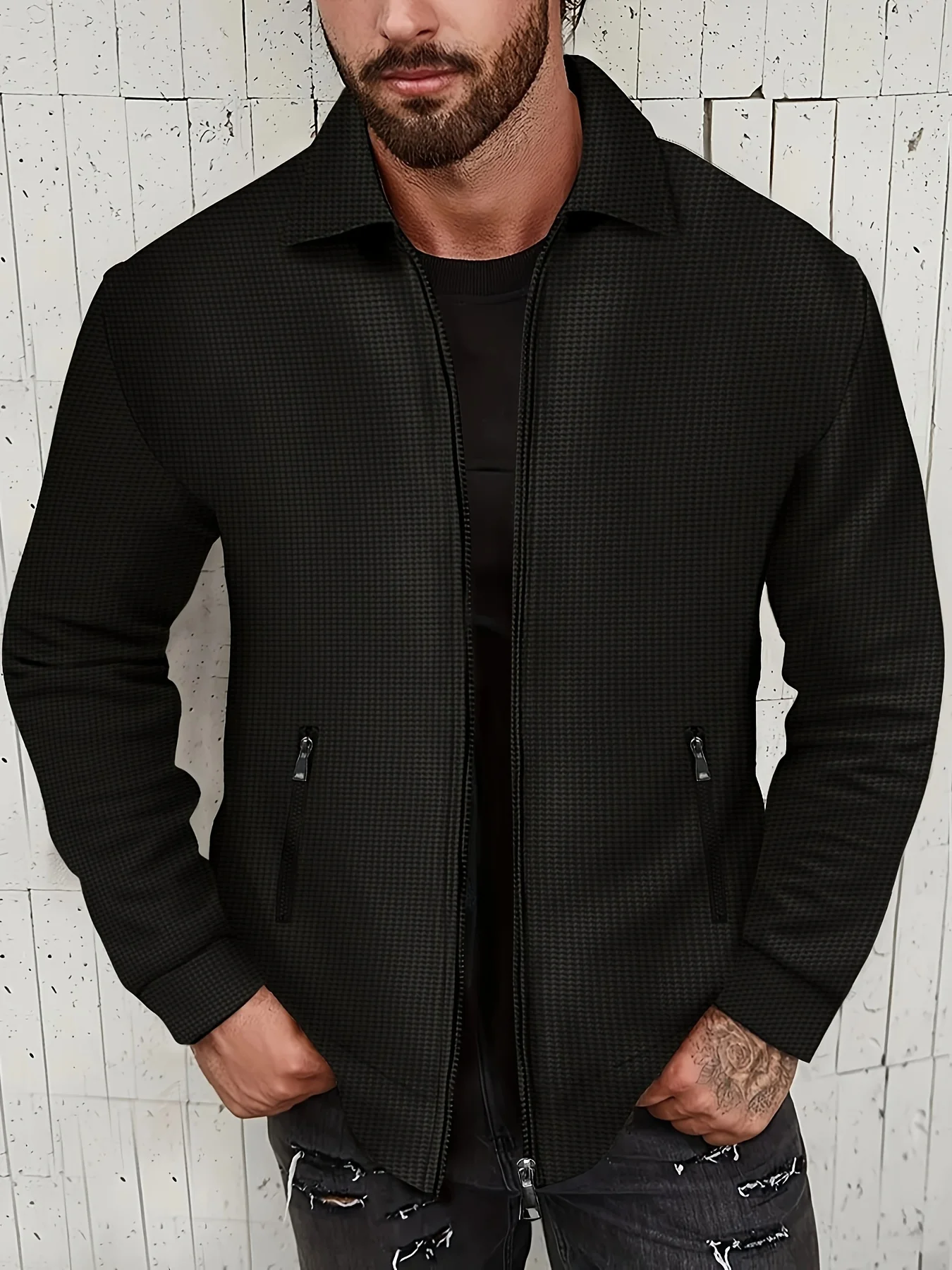 Men-s-Jackets-Zipper-Hoodies-for-Male-Solid-Color-Long-Sleeve-waffle ...