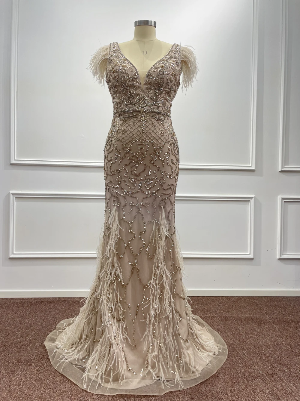 Feathers-V-Neck-Mermaid-Evening-Dresses-Women-2024-Luxury-Dubai-Beading-Crystal-Elegant-Formal ...