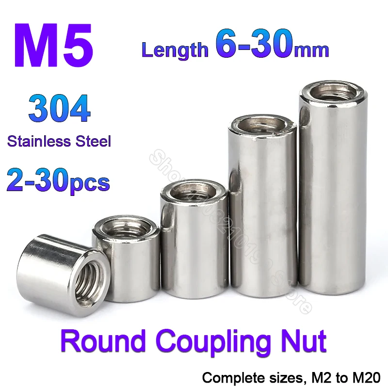 2-30pcs M5 304 Stainless Steel Extension Round Column Joint Coupling ...