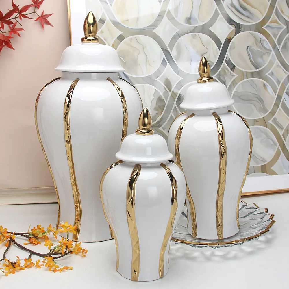 Tarro-General-de-cer-mica-Vintage-jarr-n-a-rayas-doradas-tanque-de ...