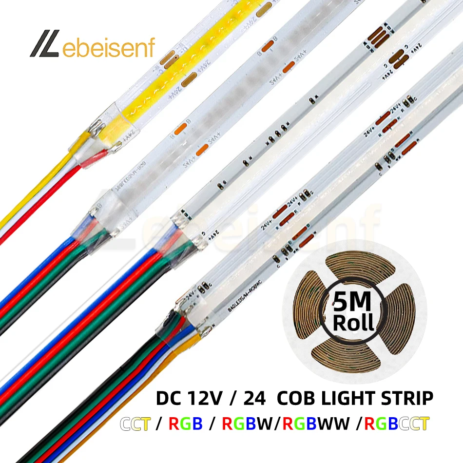 5M/Lot COB RGBCCT RGBCW RGBW RGBWW RGB CCT LED Strip Light DC 12V 24V Highlight FOB Flexible ...