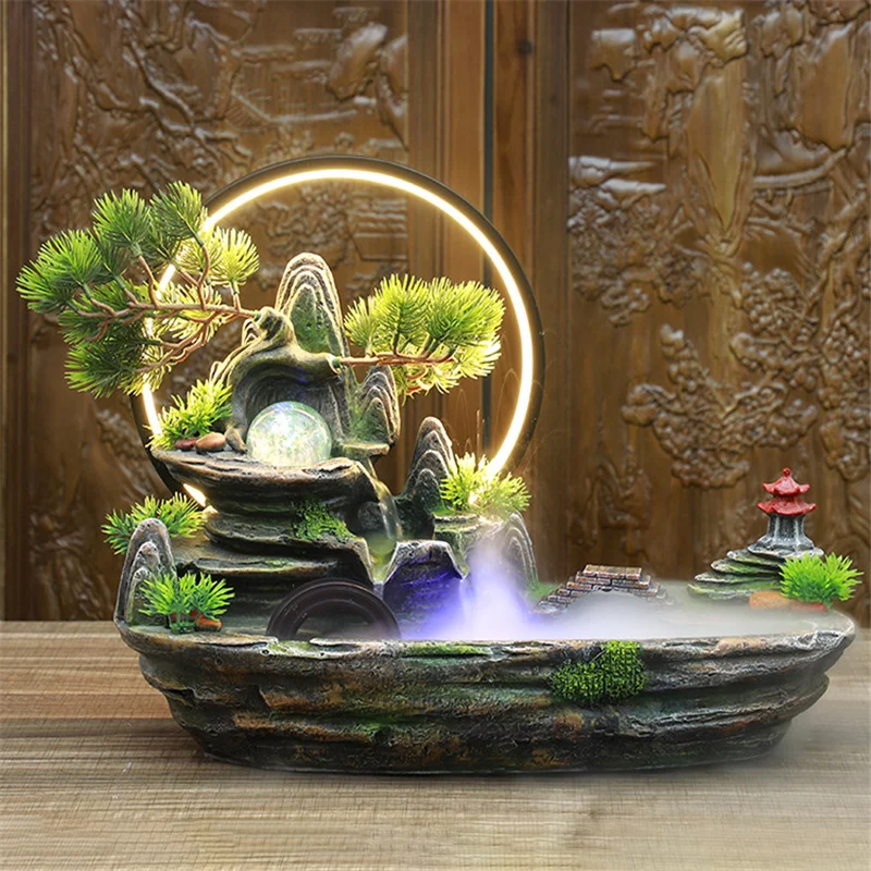 Water-Fountain-Indoor-Waterfall-with-Fog-Ring-Light-Resin-Ornaments ...