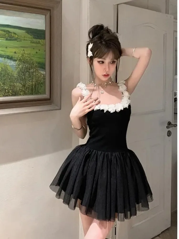 LOLIBOOK 2023 Summer Elegant Black Ballet Mini Dress Women Mesh ...
