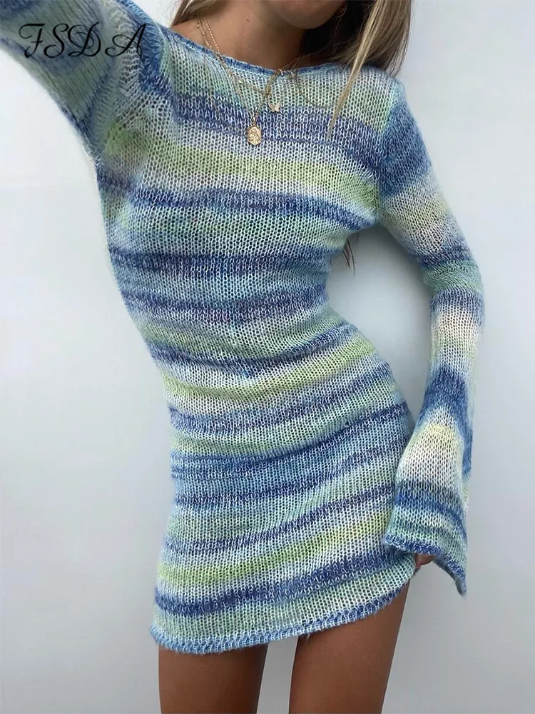 FSDA-Blue-Sexy-Knitted-Backless-Dress-Mini-Bodycon-Y2K-Long-Sleeve-2022 ...