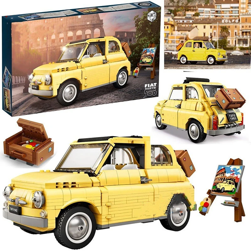 Fiat 500 Yellow Car Building Blocks Bricks Compatible 10271 77942 ...