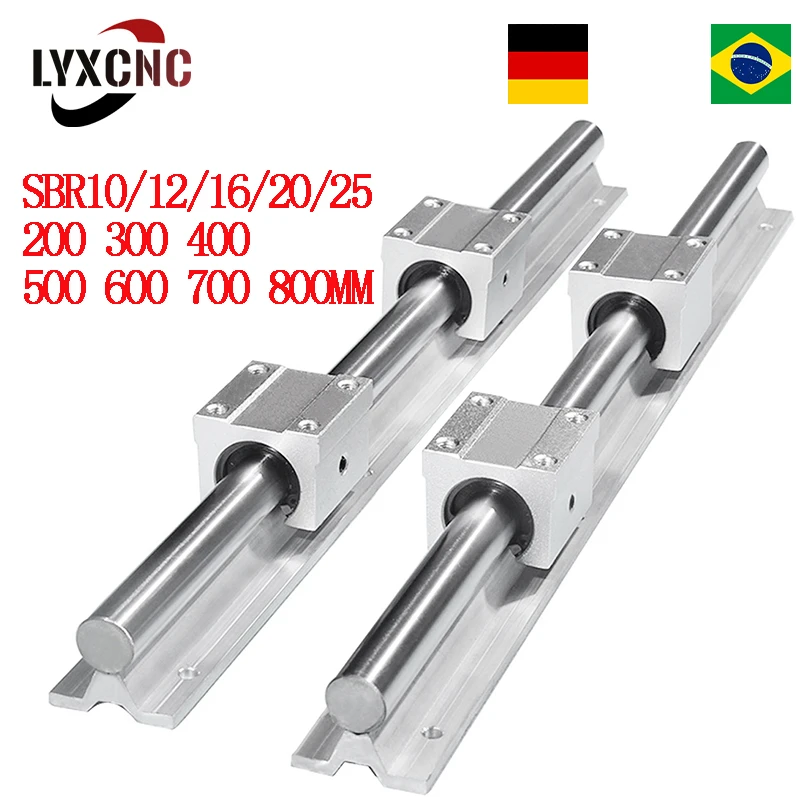 2pc Sbr20/10/12/16/25 200mm 300-800mm Fully Supporte Round Linear Guide ...