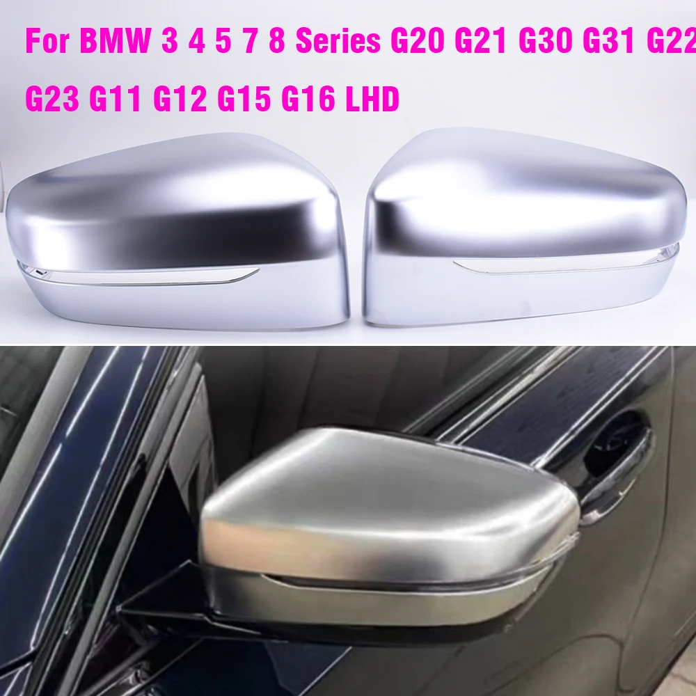 LHD Side Rearview Mirror Cover Matte Silver For BMW 3 4 5 7 8 Series ...