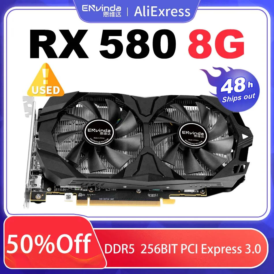2022 quente usado amd rx580 8gb placas gráficas gddr5 placa de vídeo ...