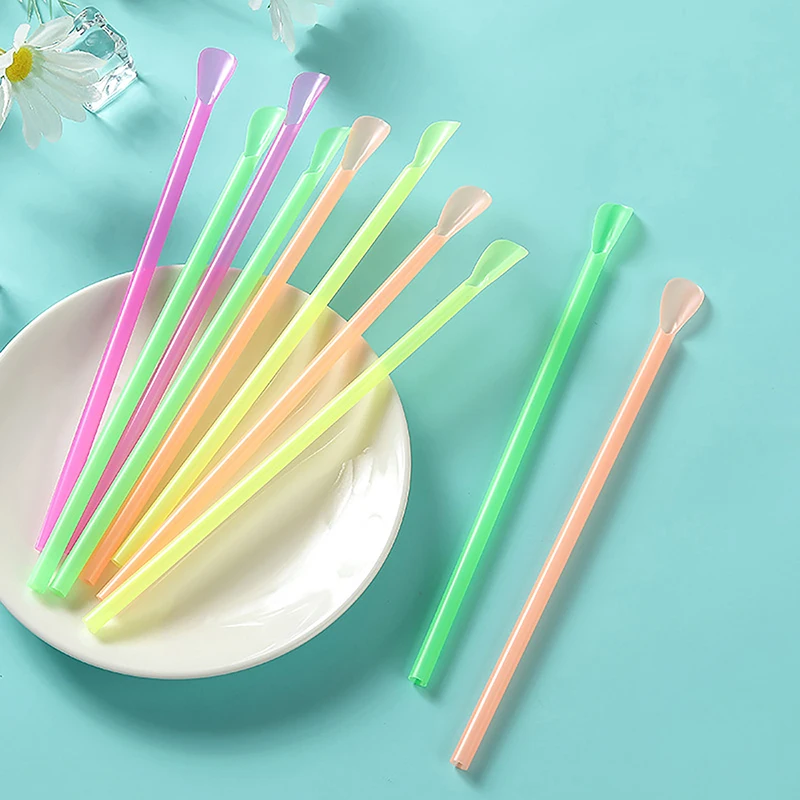 100pcs-Multicolour-Plastic-Straws-Drinking-Straw-Spoon-Bar-Pub-Slush ...