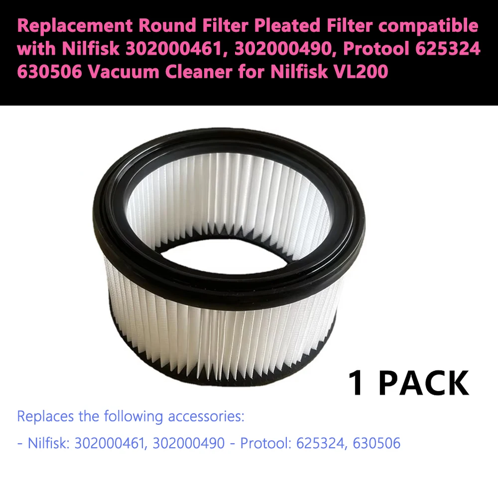 1PACK Replacement Round Filter Pleated Filter compatible with Nilfisk ...