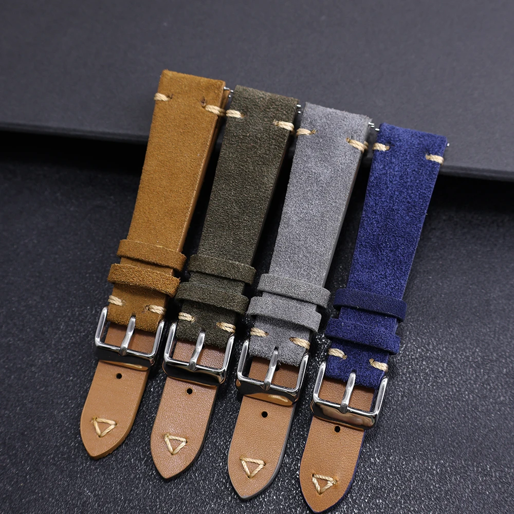 Suede-Leather-Watch-Strap-20mm-22mm-for-Seiko-Stitching-Watchbands ...