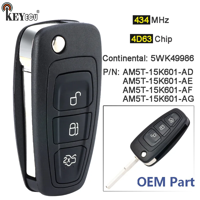 Keyforkess 434MHz 4 d63 Chip 5 wk49986 AM5T-15K601-AD / AG / AE / AF ...