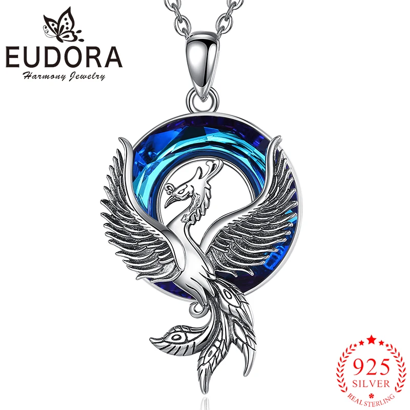 Eudora 925 Sterling Silver Phoenix Necklace Luxury Crystal Annulus ...