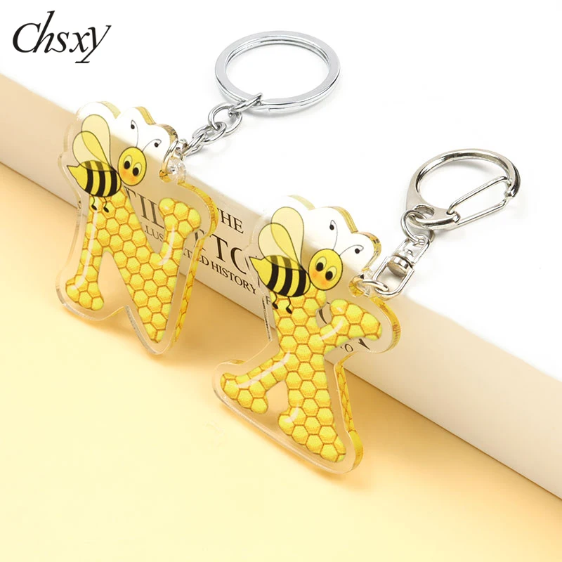 Funny English Alphabet Acrílico Keychain Cartoon Bee Honeycomb Padrão A ...