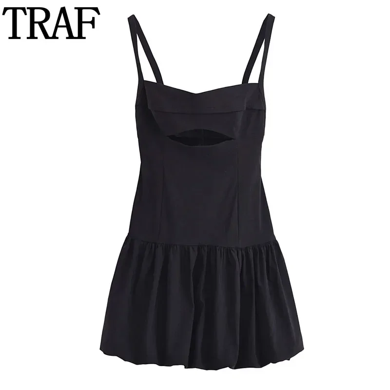 TRAF-Vestido-corto-negro-sin-mangas-para-mujer-minivestido-fruncido-con ...