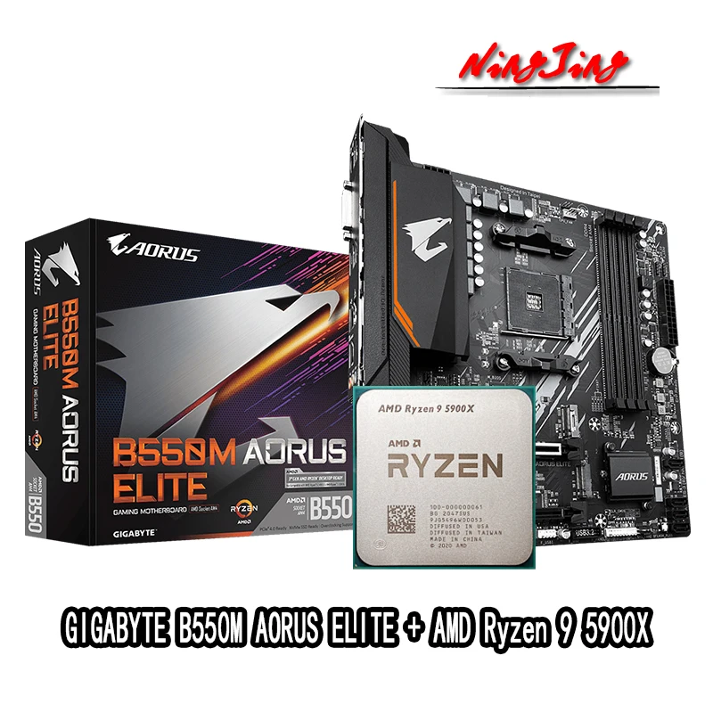 AMD Ryzen 9 5900X R9 5900X CPU + GIGABYTE B550M AORUS ELITE Micro ATX ...