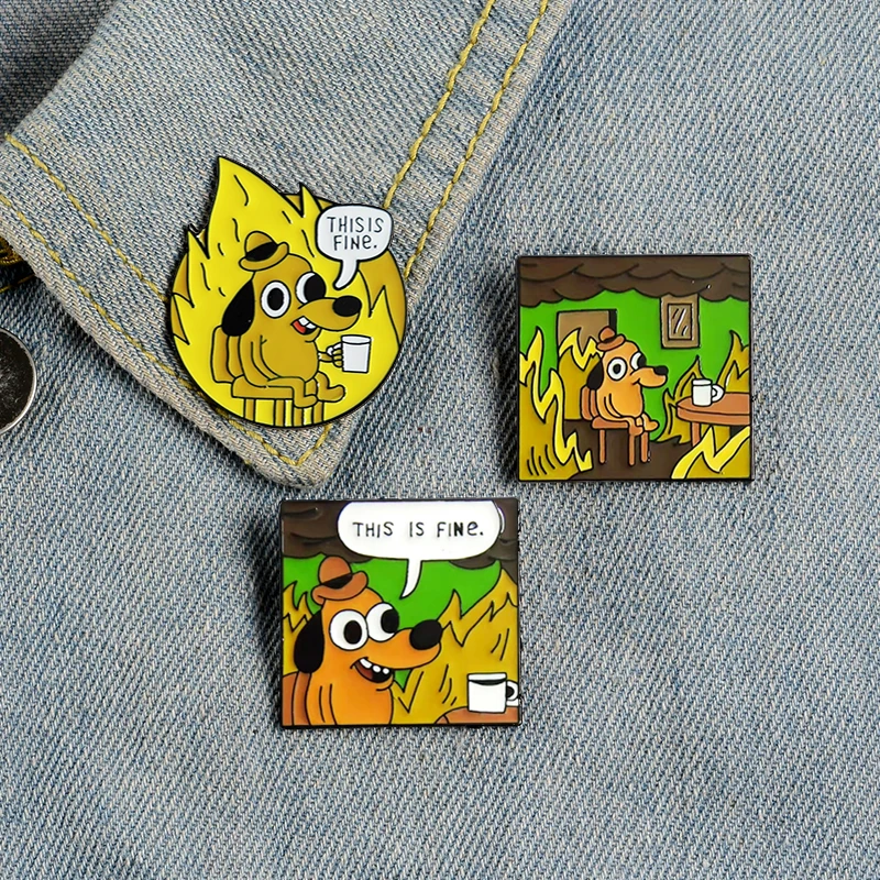 Cartoon-Question-Hound-Dog-Brooches-Enamel-pins-THIS-IS-FINE-Humor-Meme ...
