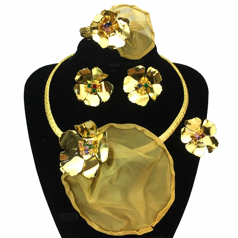 Brazilian-Gold-Plated-Jewelry-Set-Fashion-Handmade-Big-Pendant-Flower ...