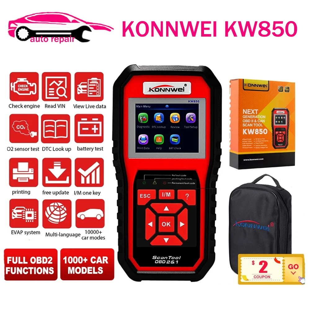2024-KONNWEI-KW850-KW-850-Car-OBD2-Professional-Scanner-Check-Engine ...