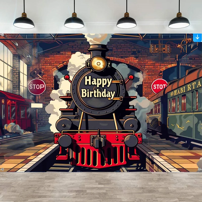 Photography Backdrop Vintage Train Themed Birthday Party Background ...