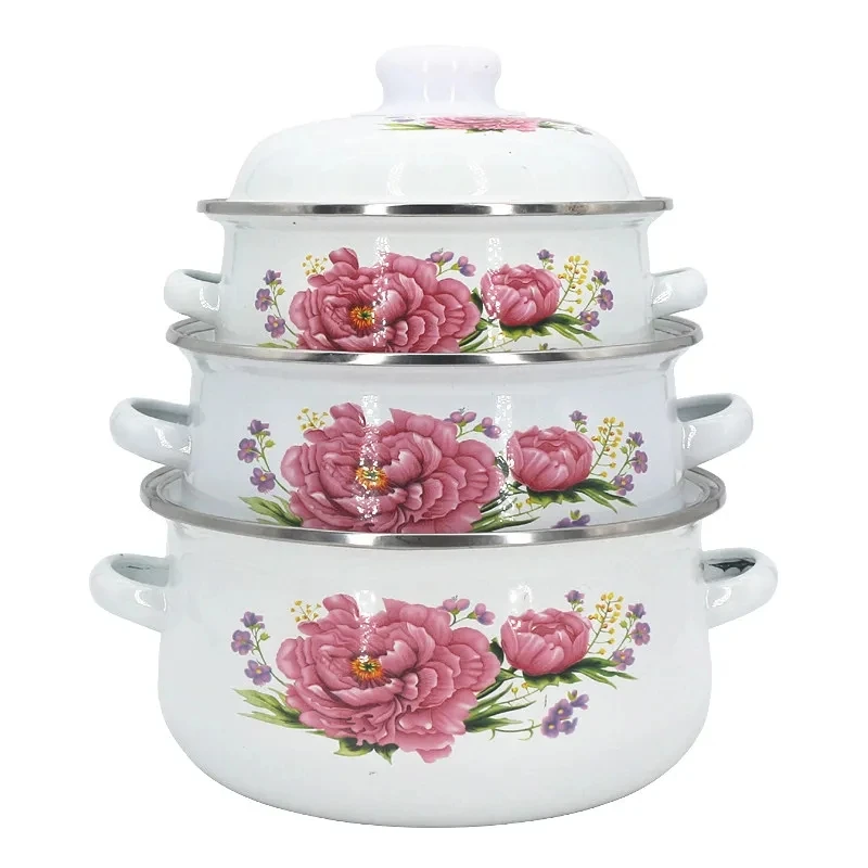 Enamel-Pot-Enamel-Powder-Rose-Three-piece-Enamel-Soup-Pot-1L2L3L ...